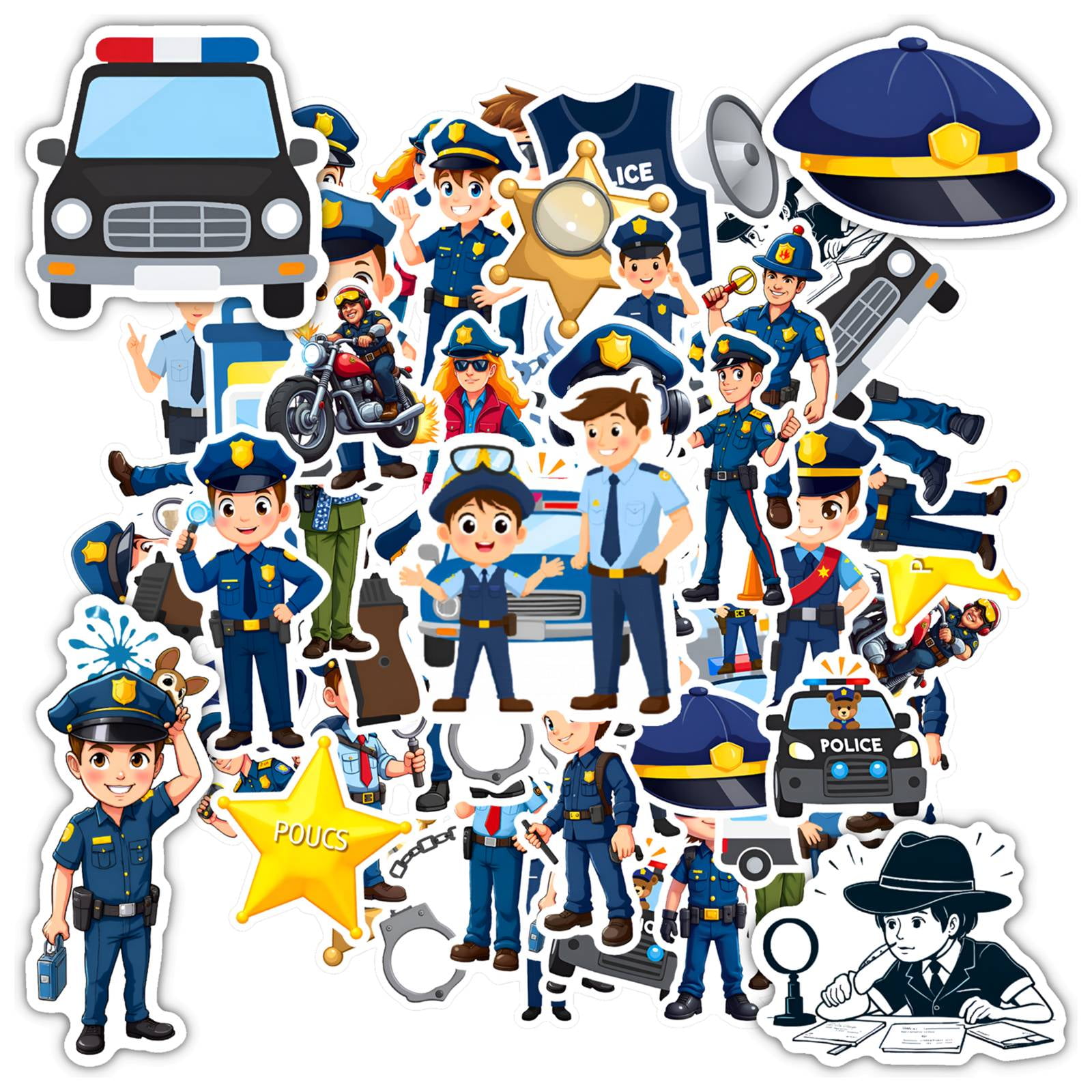 35pcs-50pcs Cartoon Stickers Police Stationery Stickers Reward Stickers ...