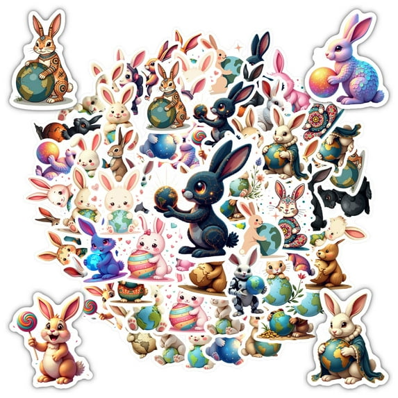 35pcs-50pcs Charming Rabbit Stickers Animal Graffiti Decals Bunny PVC ...