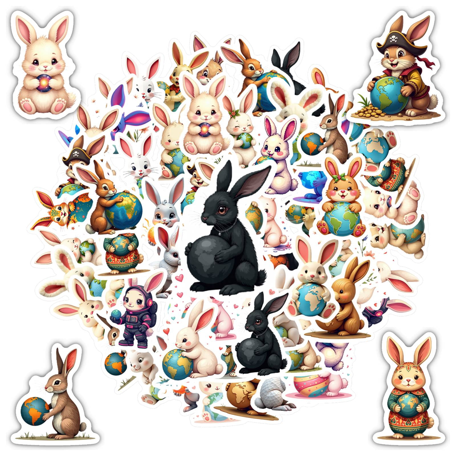 35pcs-50pcs Charming Rabbit Stickers Animal Graffiti Decals Bunny PVC ...