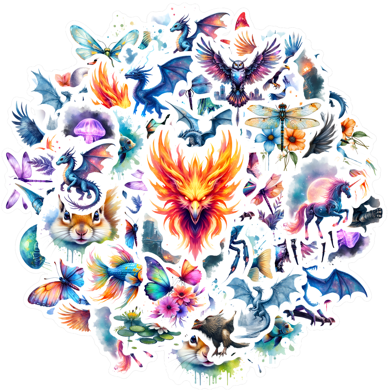 35pcs-50pcs Colorful Animal Stickers Fantastical Dragon Stickers ...