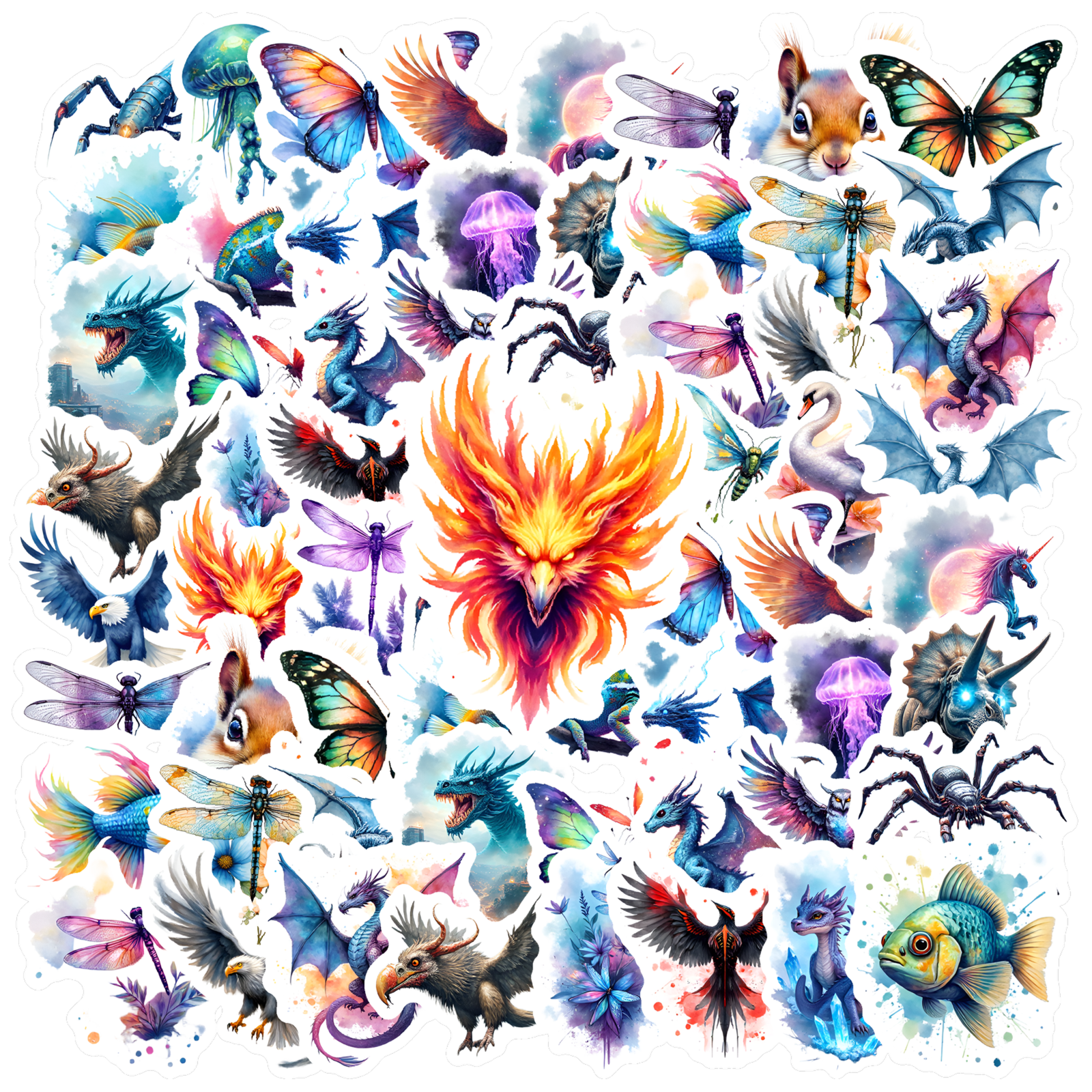 35pcs-50pcs Colorful Animal Stickers Fantastical Dragon Stickers ...