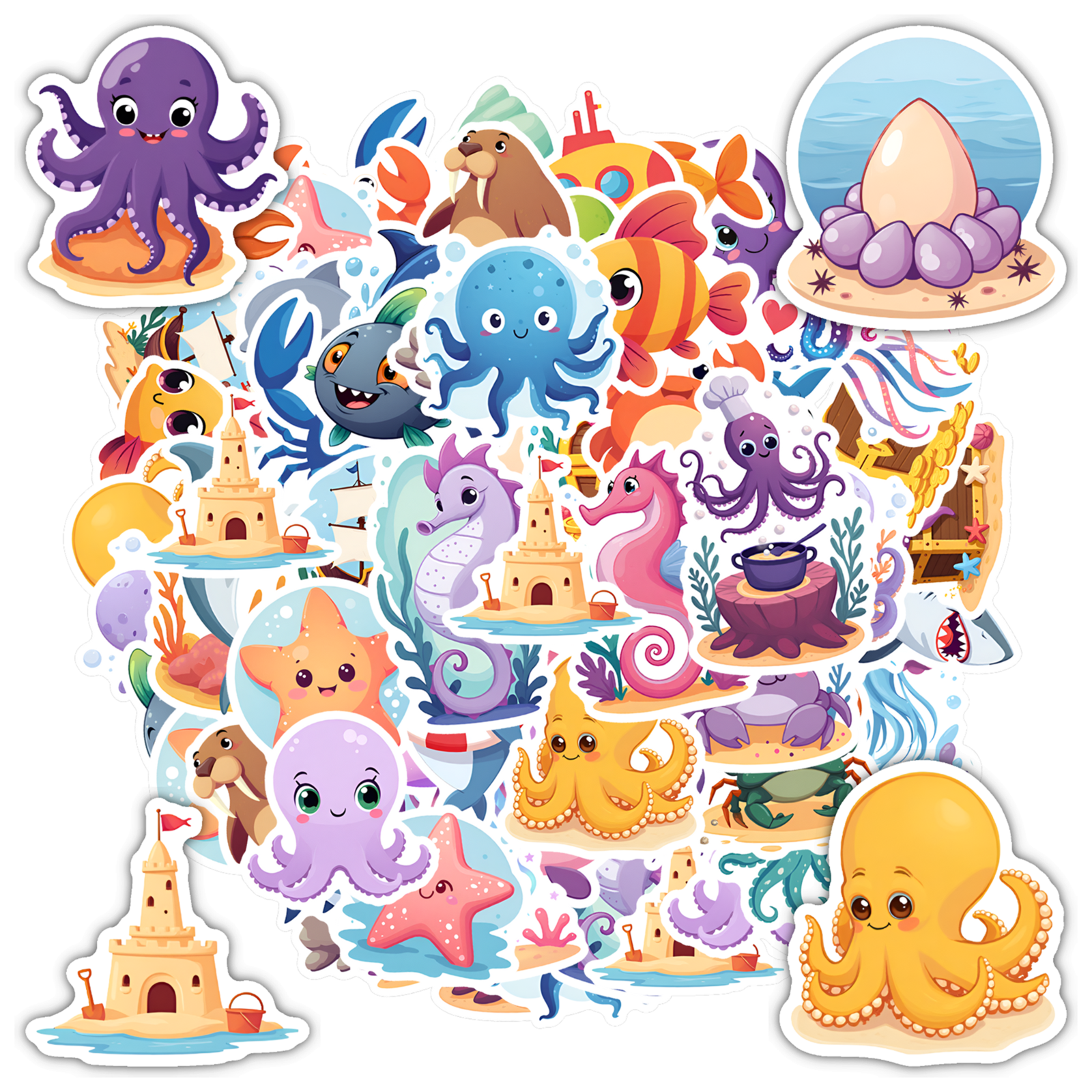35pcs-50pcs Colorful Sea Stickers Ocean Animals Cute Stickers Cartoony ...