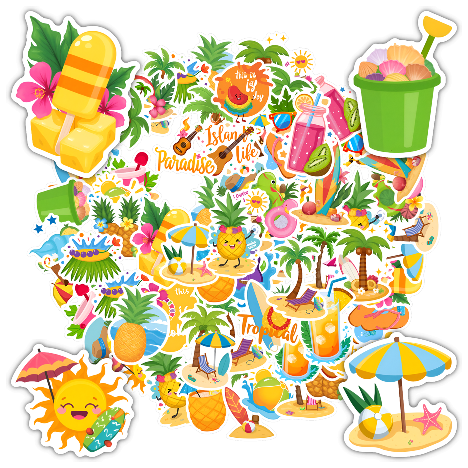35pcs-50pcs Colorful Stickers Stationery Stickers Tropical Kids ...