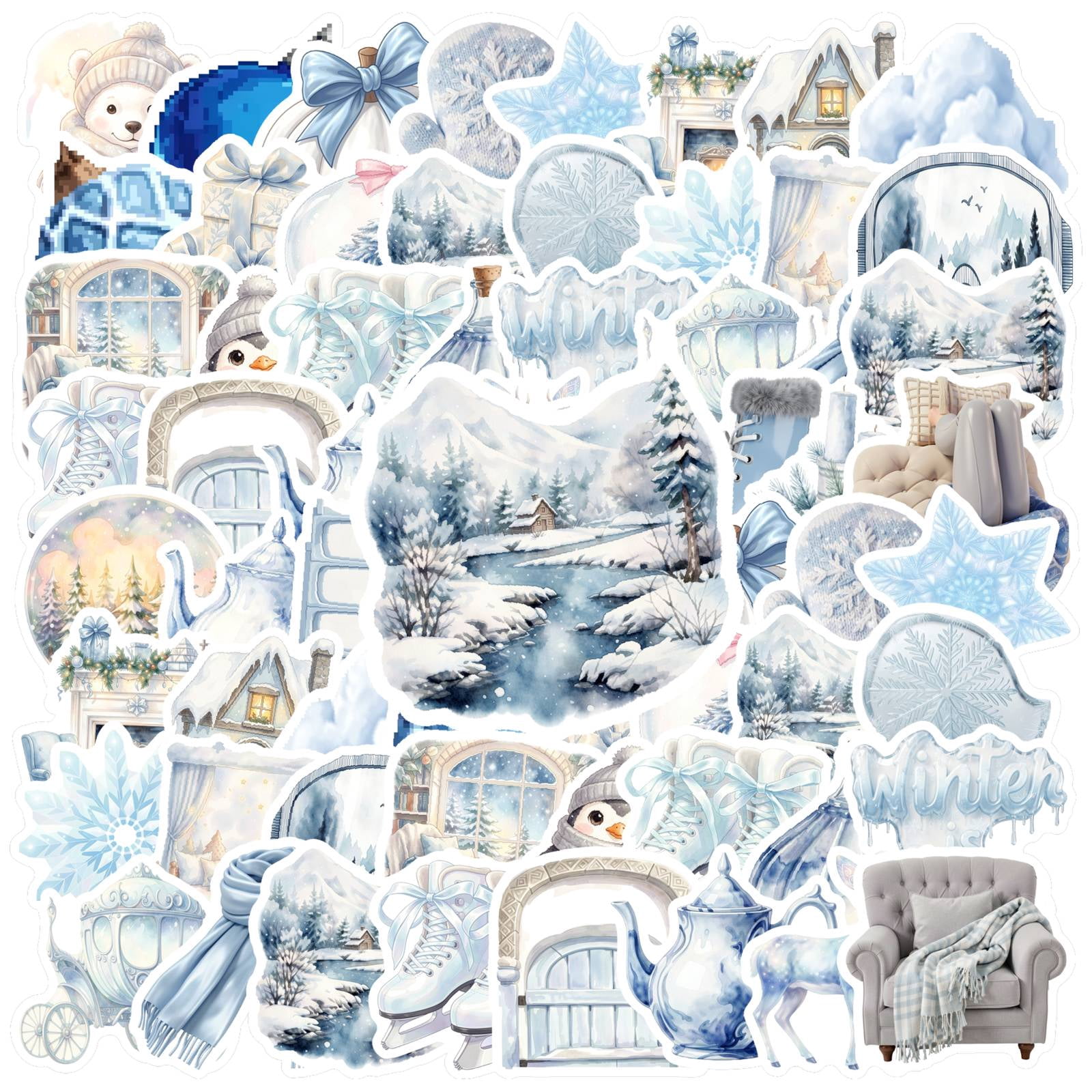 35pcs-50pcs Cozy Stationery Stickers Cute Teacher Reward Stickers Snow ...