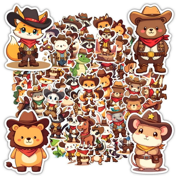 35pcs-50pcs Cute Animal Stickers Cowboy Character Stickers PVC Stickers ...