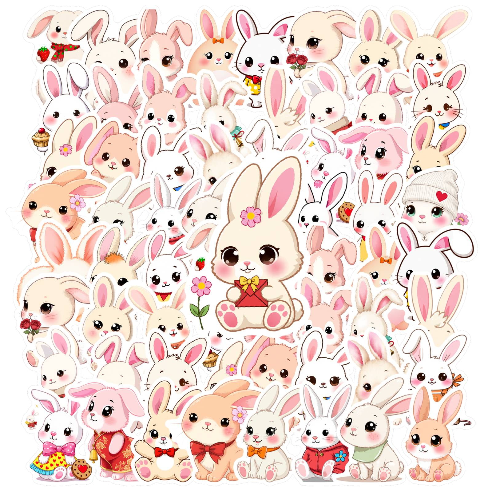 35pcs-50pcs Cute Bunny Stationery Stickers Adorable Animal Decals PVC ...