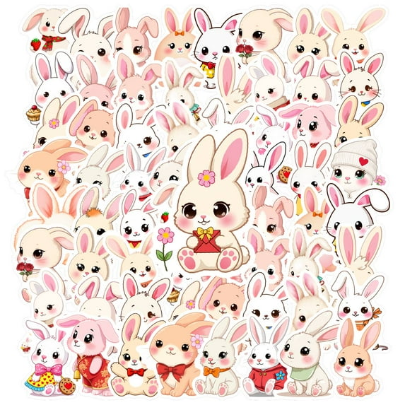 35pcs-50pcs Cute Bunny Stationery Stickers Adorable Animal Decals PVC ...