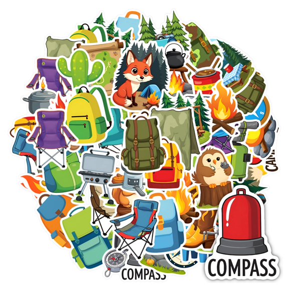 35pcs-50pcs Cute Camping Stickers Funny Animal Decals Cartoon Nature ...