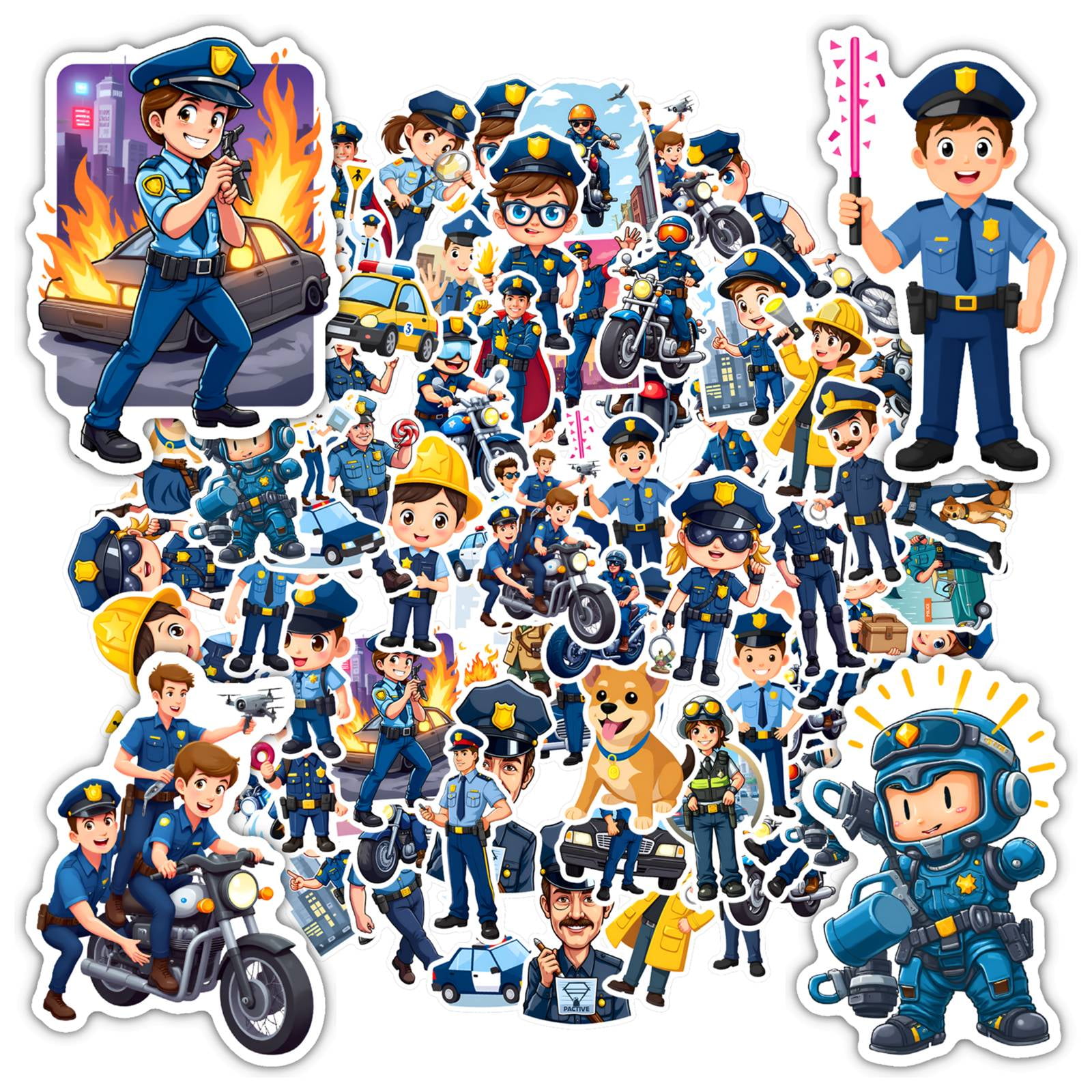 35pcs-50pcs Cute Cartoon Stationery Stickers Police DIY Stickers Vinyl ...