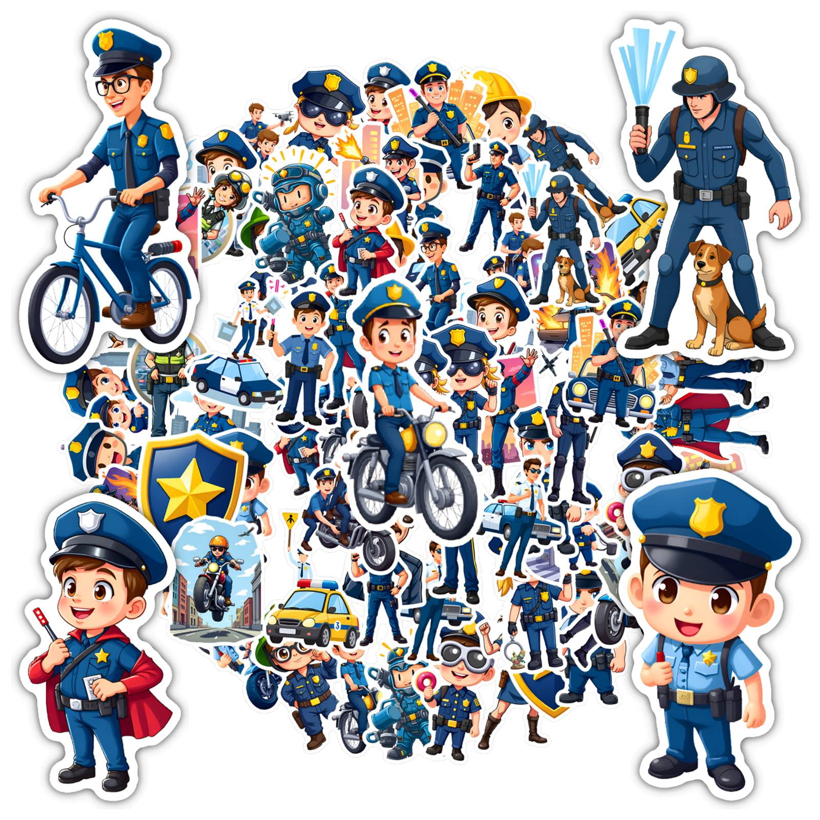35pcs-50pcs Cute Cartoon Stationery Stickers Police DIY Stickers Vinyl ...