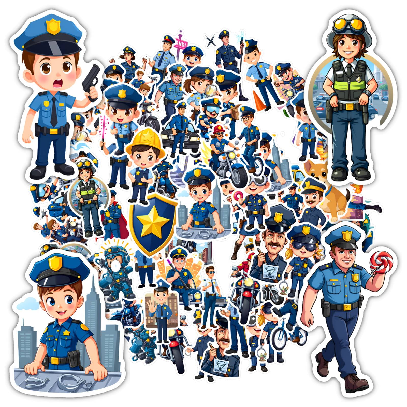 35pcs-50pcs Cute Cartoon Stationery Stickers Police DIY Stickers Vinyl ...