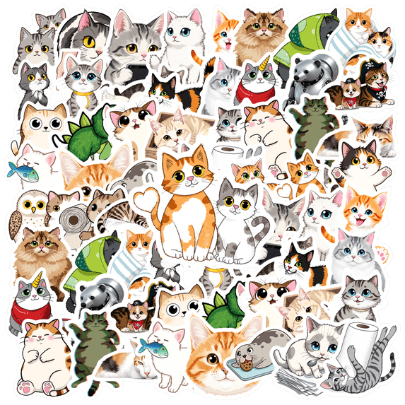 35pcs-50pcs Cute Cat Stickers Animal Cartoon Stickers Cat Stationery ...