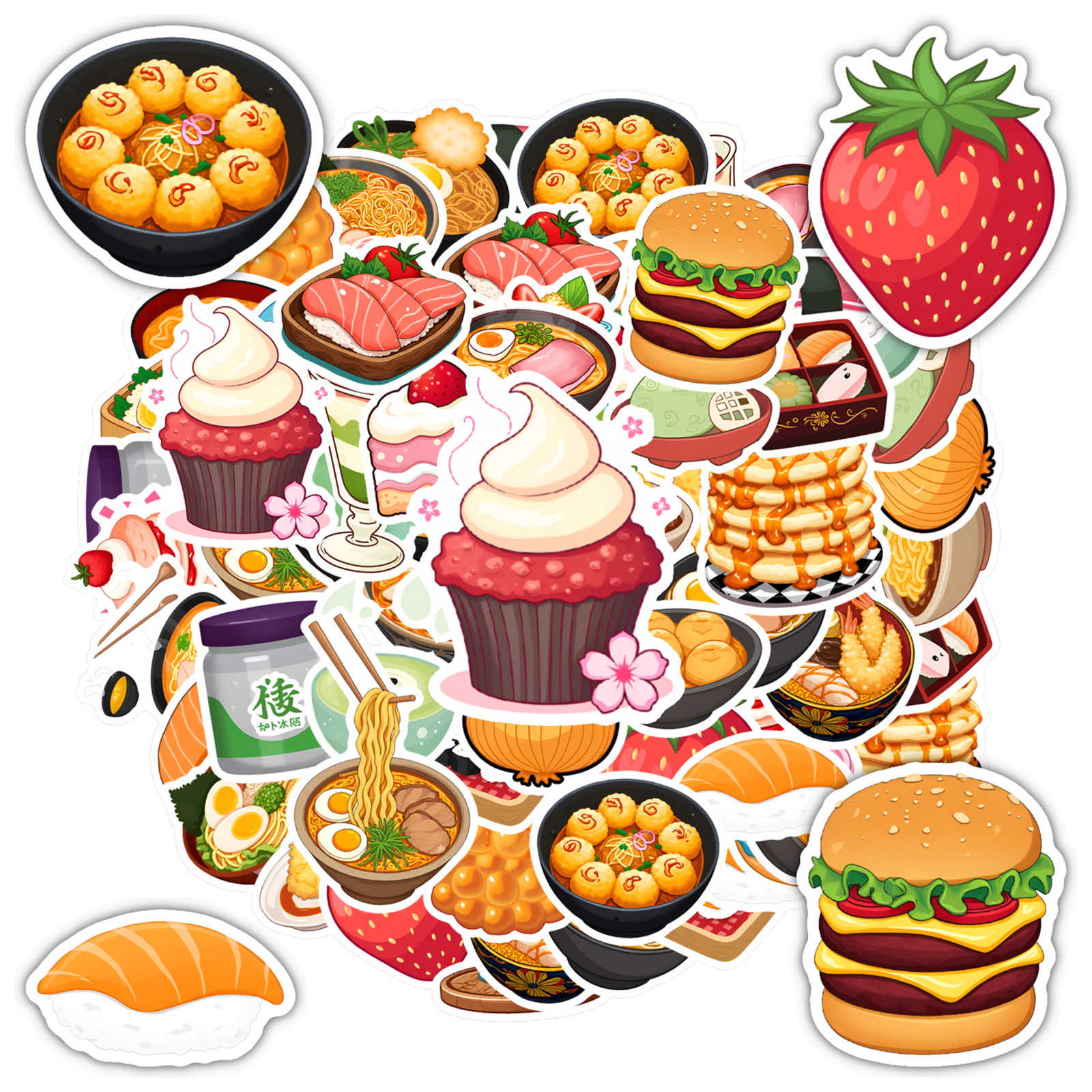 35pcs-50pcs Cute Food Stickers Cartoon Beverage Decals Funny Snack ...