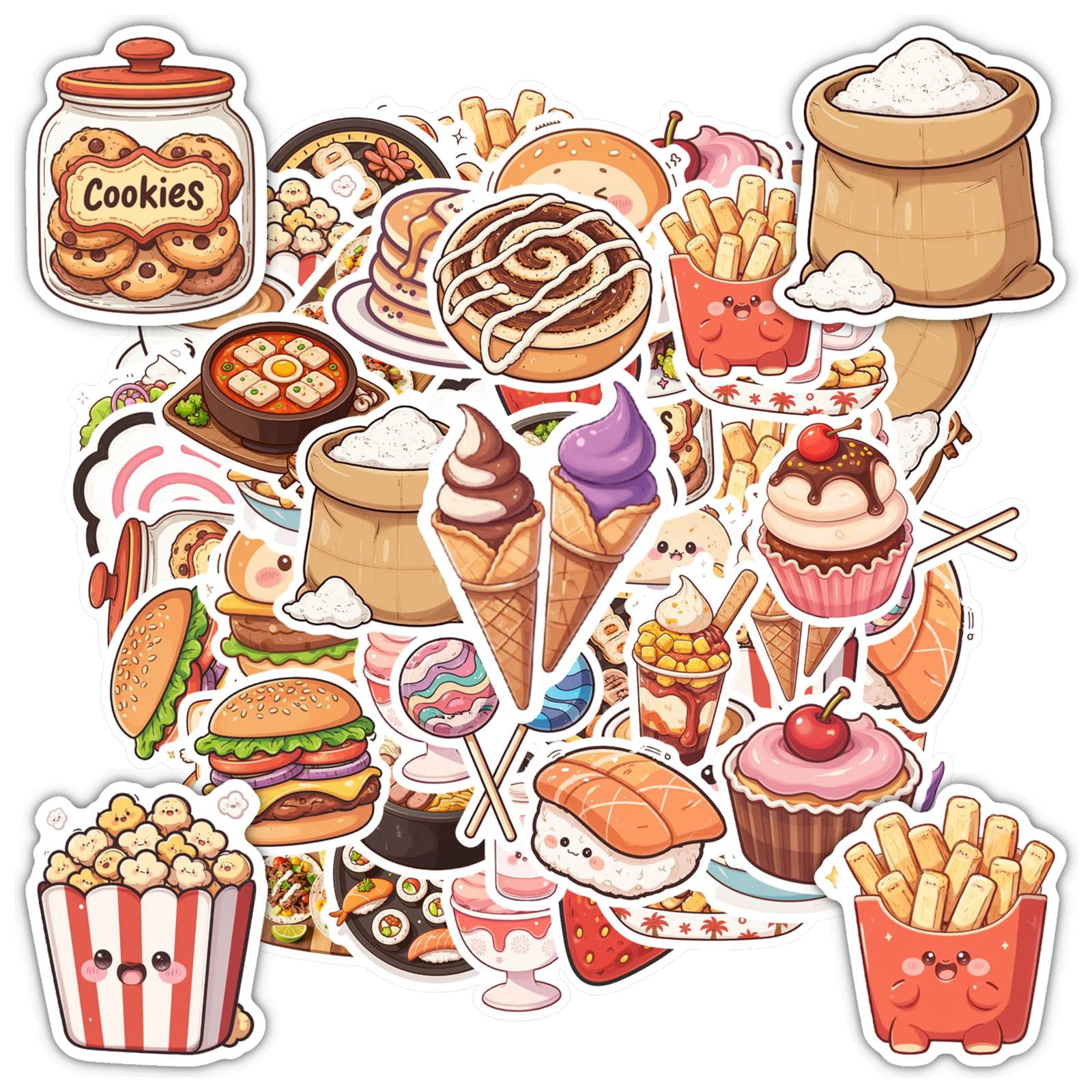 35pcs-50pcs Cute Food Stickers Cartoon Kids Stickers PVC Sticker for ...