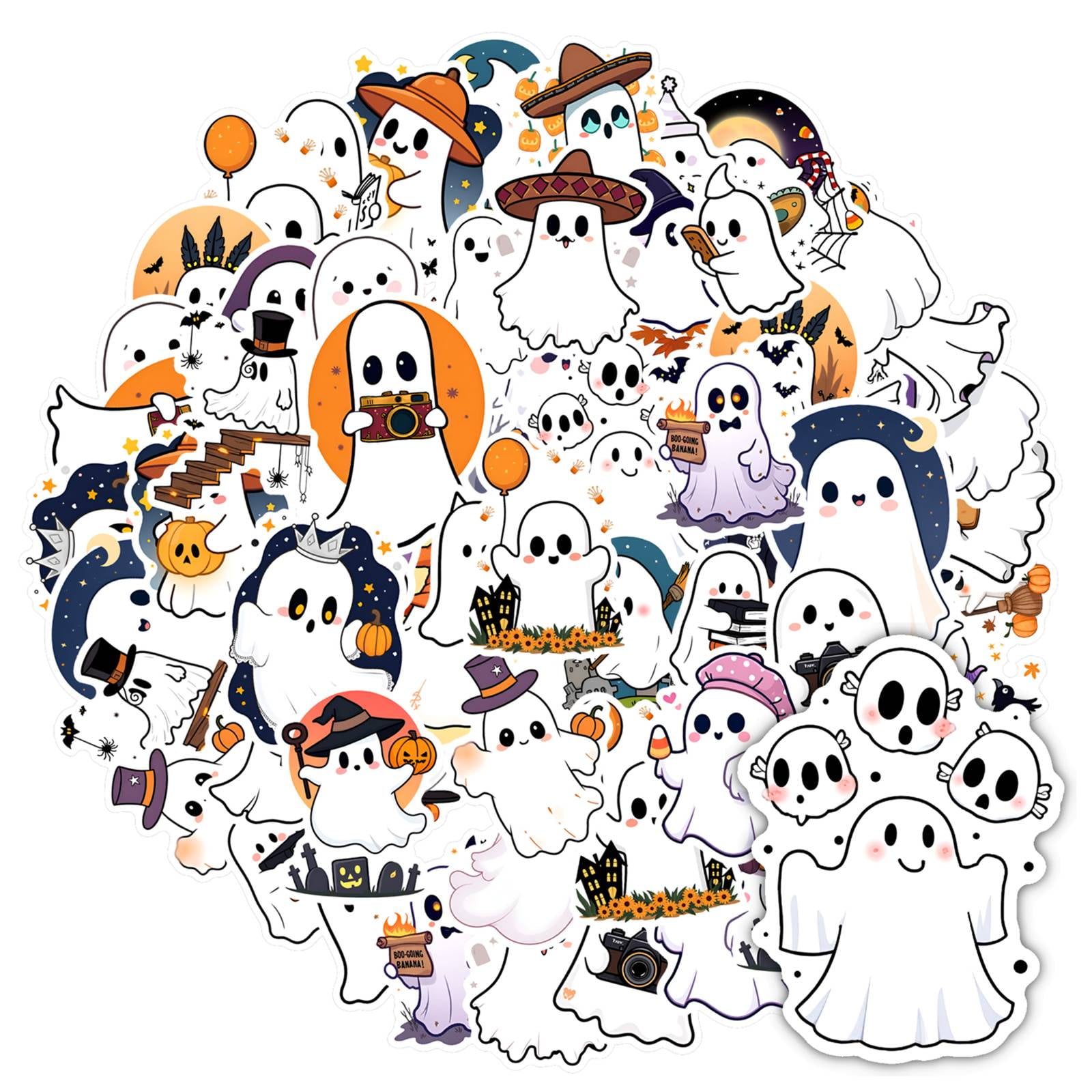 35pcs-50pcs Cute Ghost Stickers Halloween Stickers Ghost Cartoon Decals ...