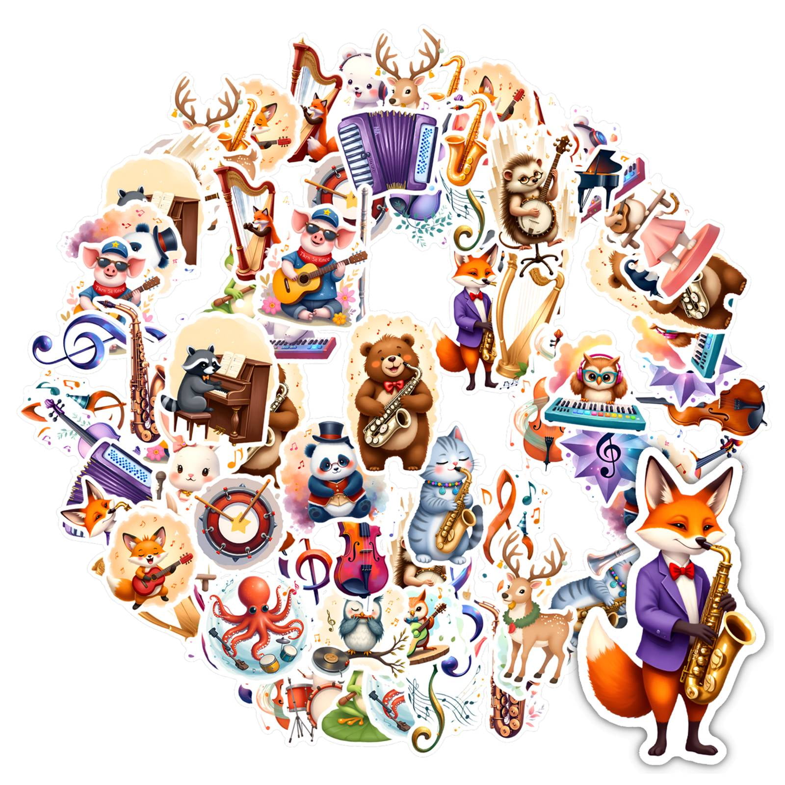 35pcs-50pcs Cute Musical Stickers Animal Band Stickers Cartoon ...