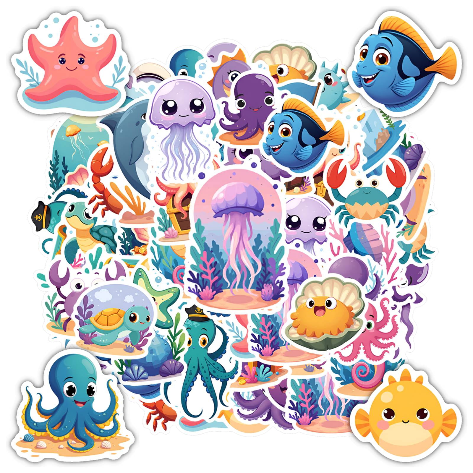 35pcs-50pcs Cute Octopus Stickers Ocean Penguin Stickers Cartoon Sea ...