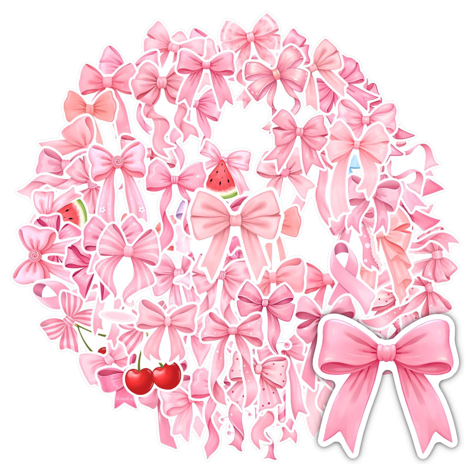 35pcs-50pcs Cute Ribbon Stickers Pink Bow Stickers Fun Stationery ...