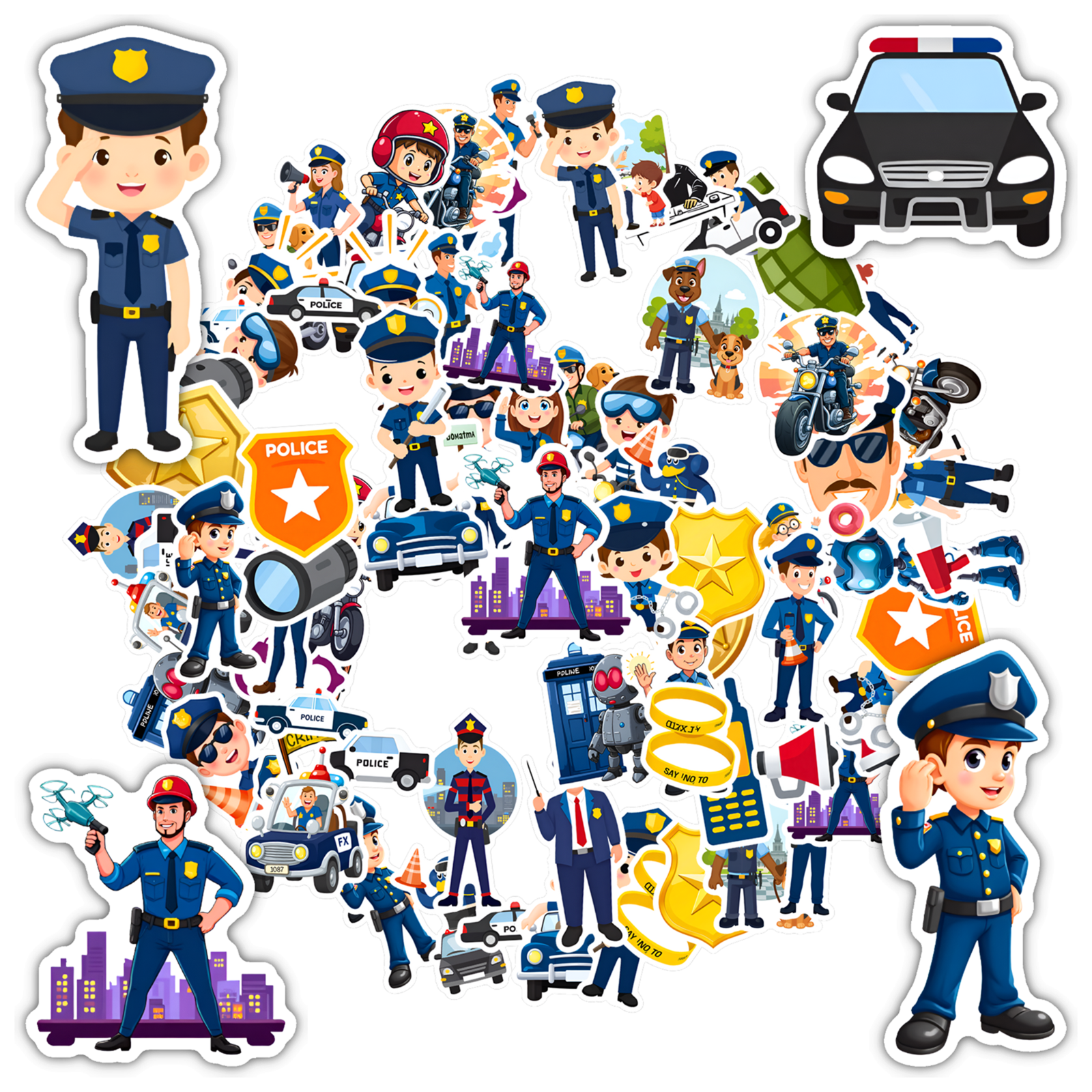 35pcs-50pcs Cute Stationery Stickers Police Kids Sticker Toy Funny ...