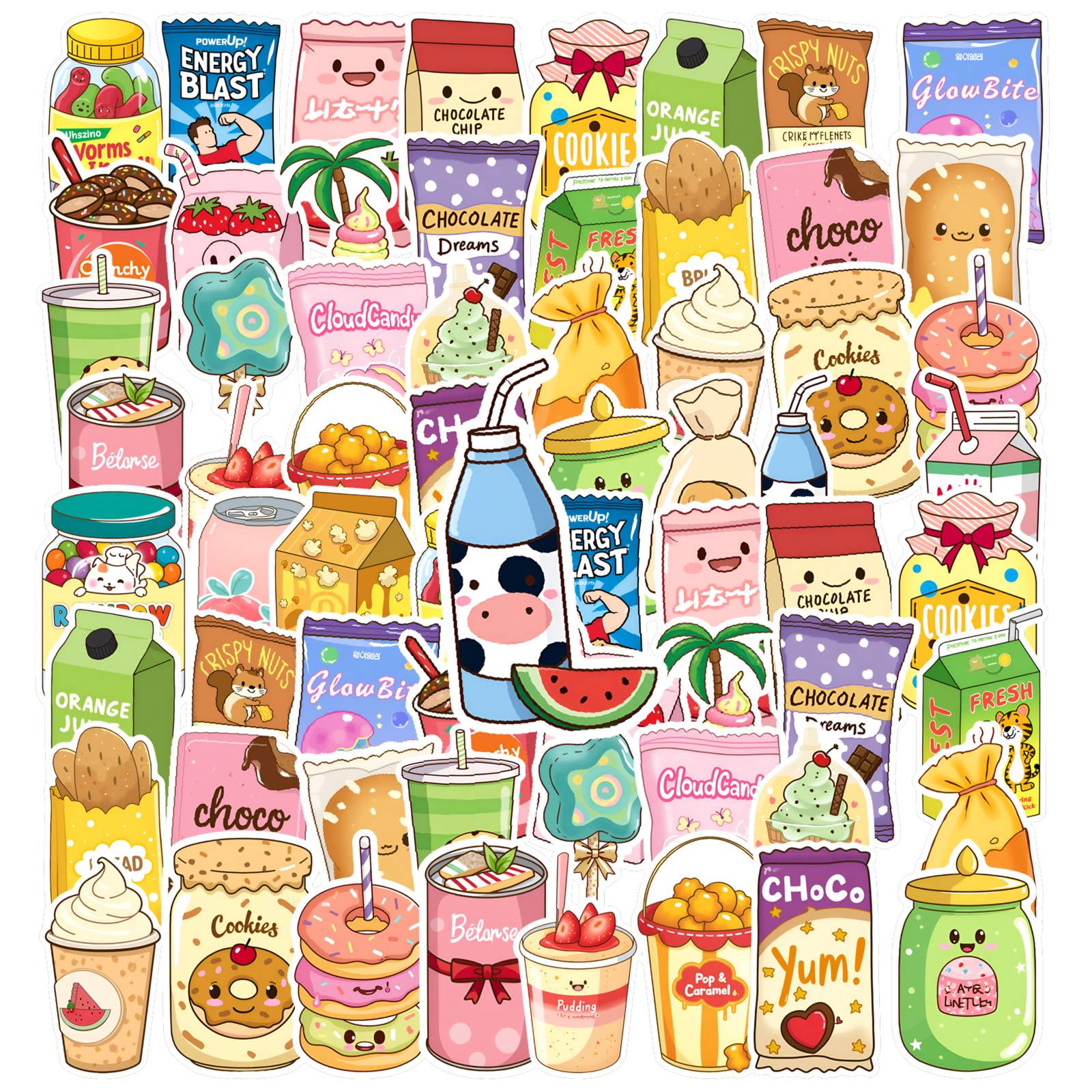 35pcs-50pcs Cute Stickers Food Carton Stickers Snack Stickers for ...