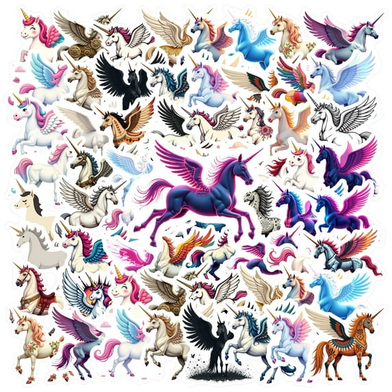 35pcs-50pcs Cute Stickers Unicorn Decals Pegasus Fantasy Creatures Kids ...