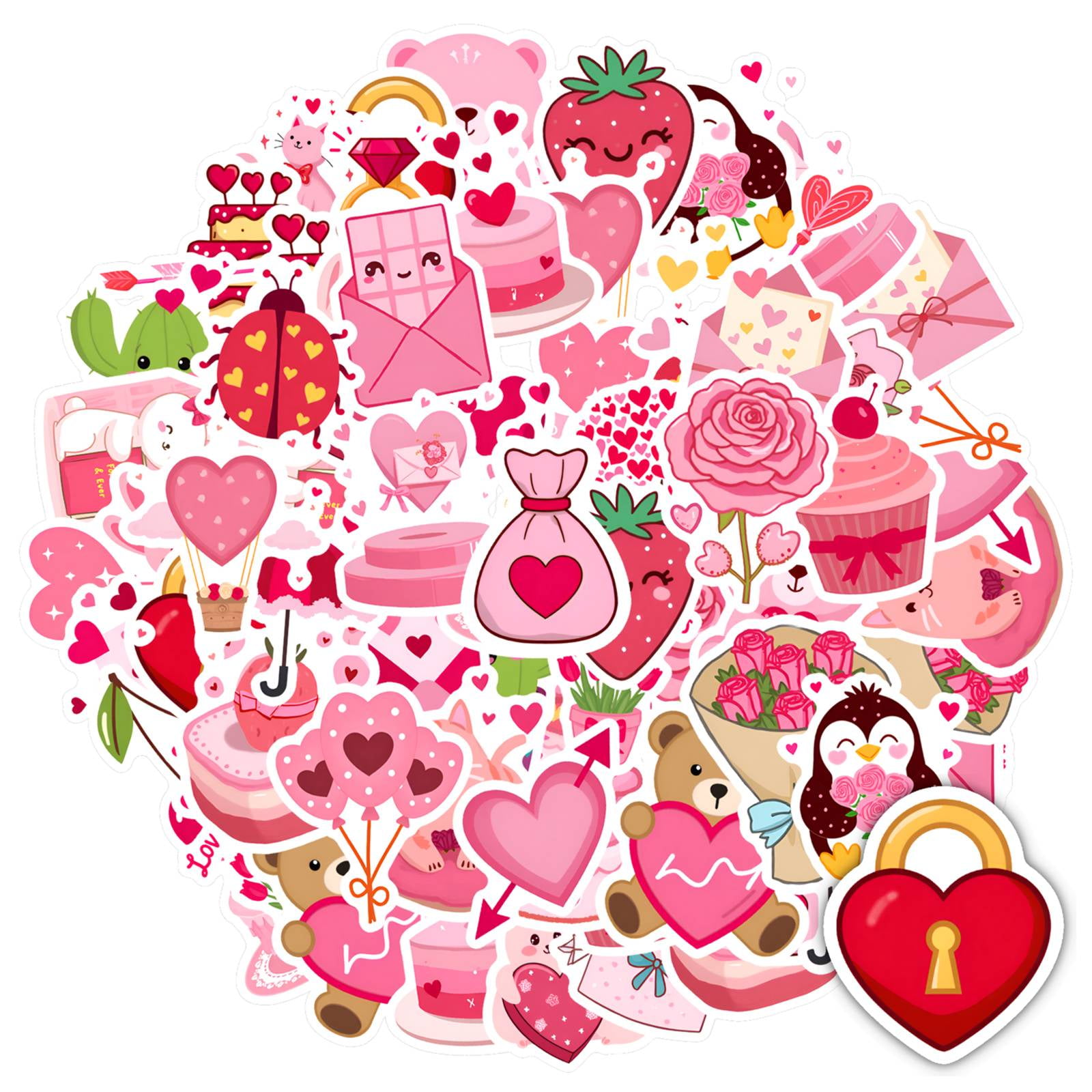 35pcs-50pcs Cute Valentine's Day Stickers Love Animal Stickers Romantic ...