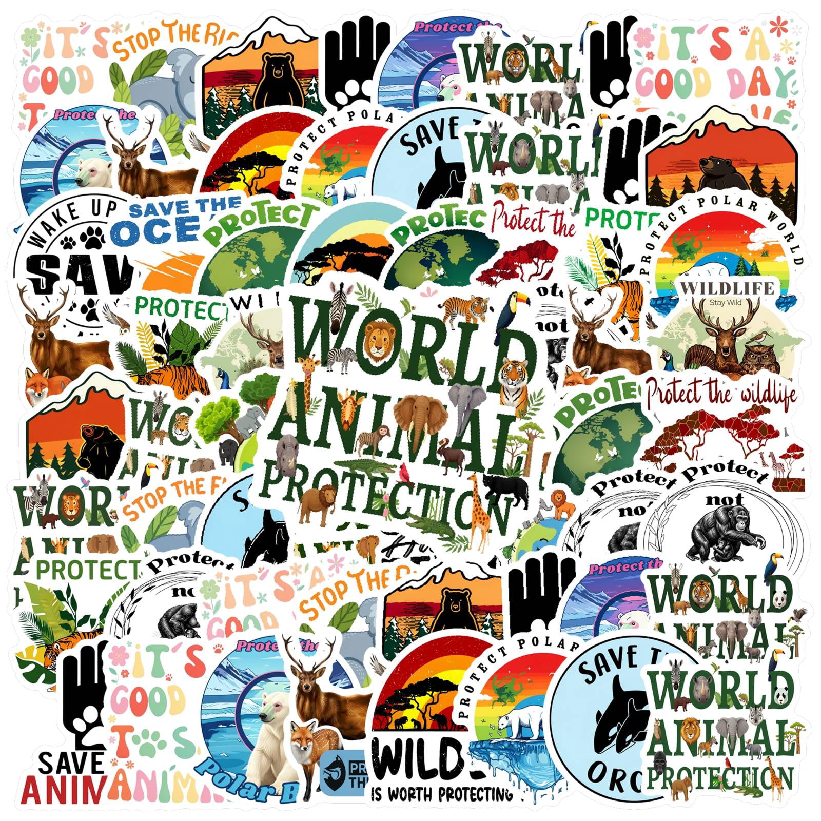 35pcs-50pcs Eco Animal Stickers Wildlife Decals Colorful Kids Stickers ...