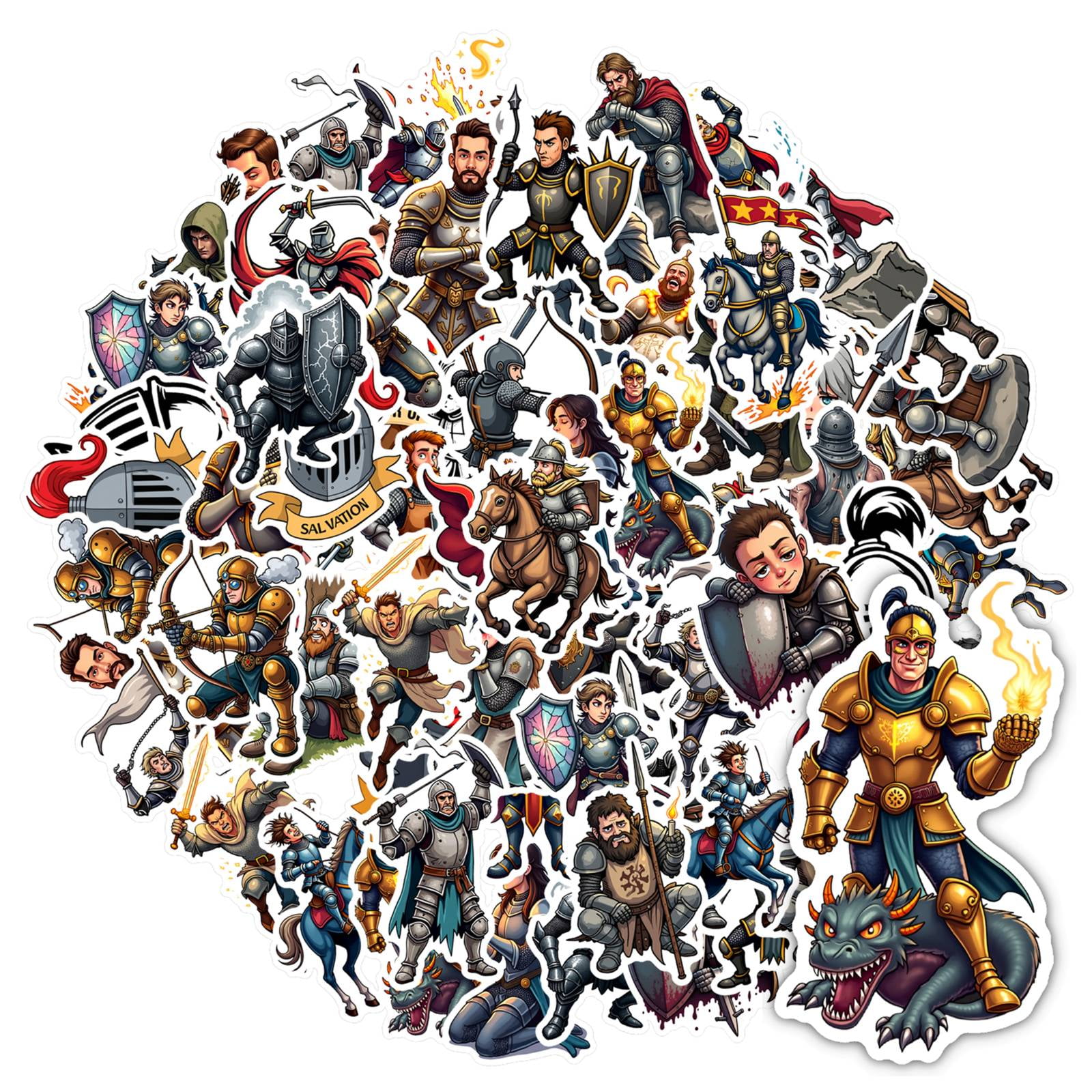 35pcs-50pcs Epic Knights Stationery Stickers Fantasy Warriors Kids ...
