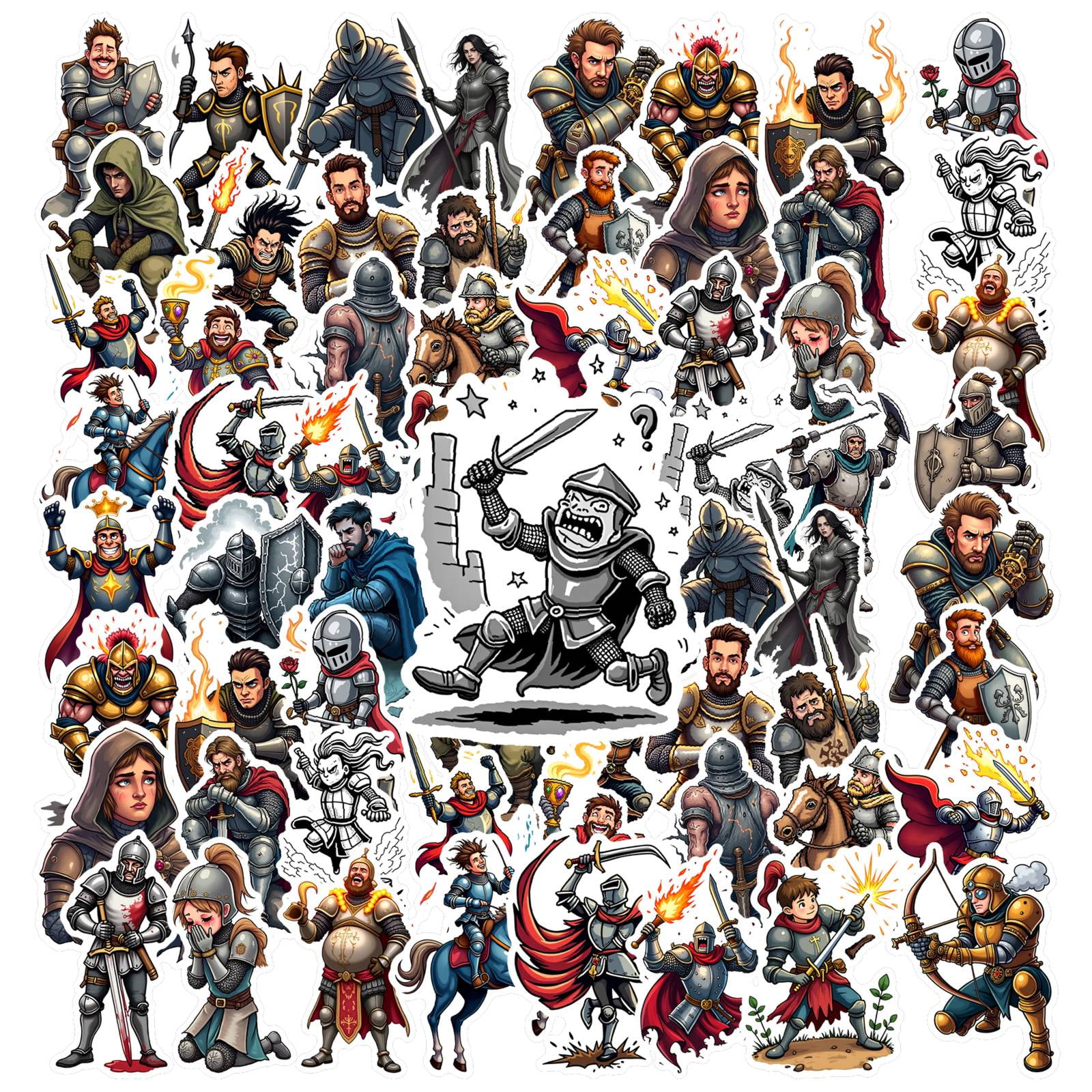 35pcs-50pcs Epic Knights Stationery Stickers Fantasy Warriors Kids ...