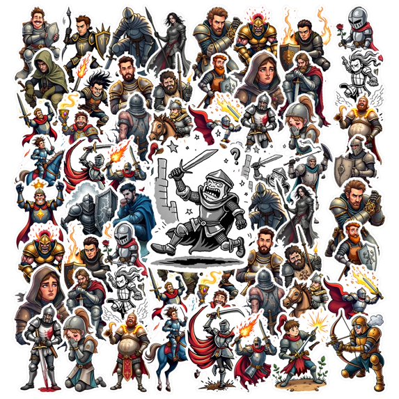 35pcs-50pcs Epic Knights Stationery Stickers Fantasy Warriors Kids ...