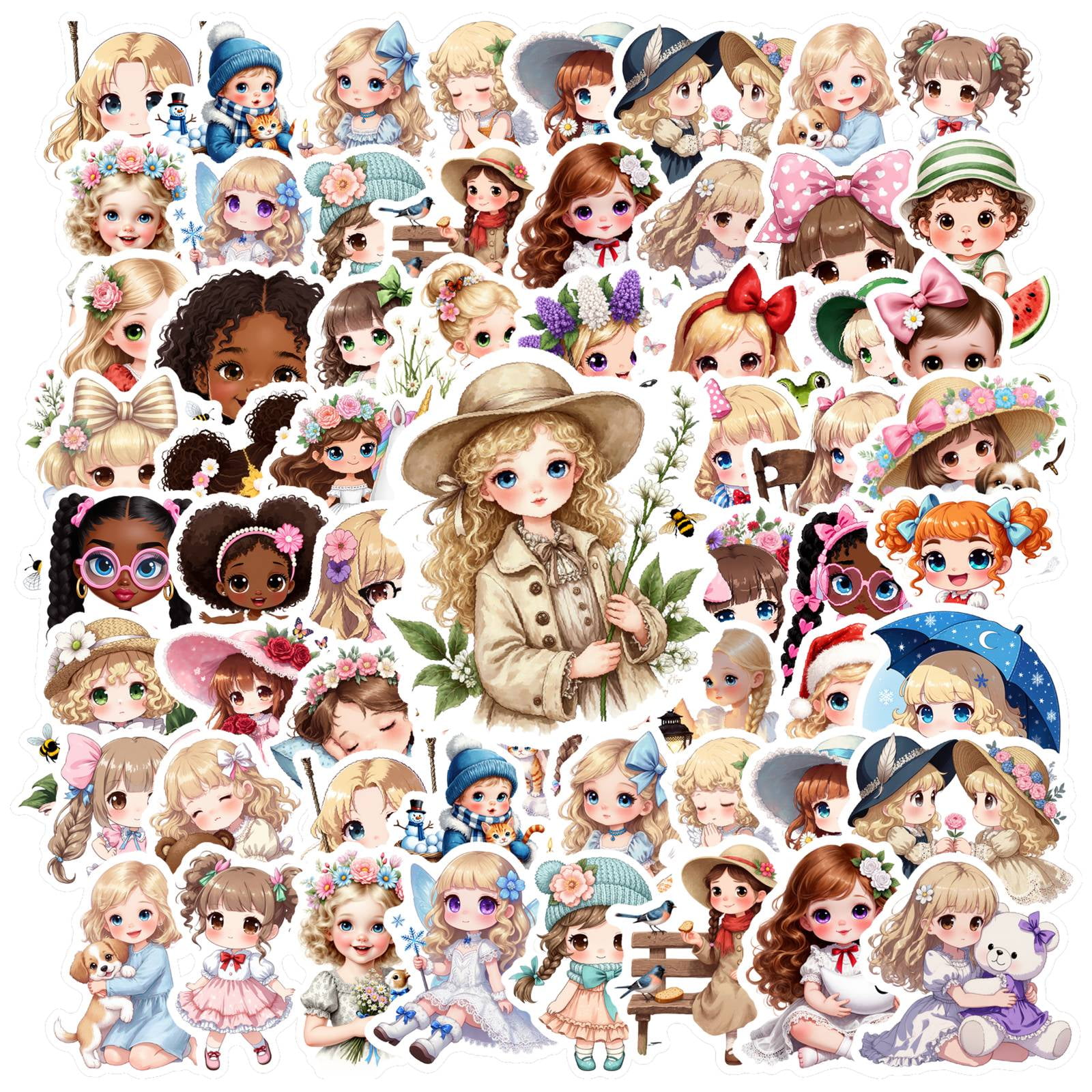 35pcs-50pcs Fairy Stickers Stationery Dolls Stickers Kids PVC Stickers ...
