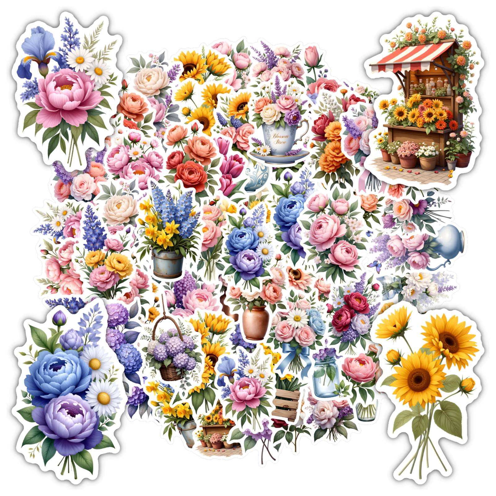 35pcs-50pcs Floral Stickers Stationery Stickers Colorful Decals Bouquet ...