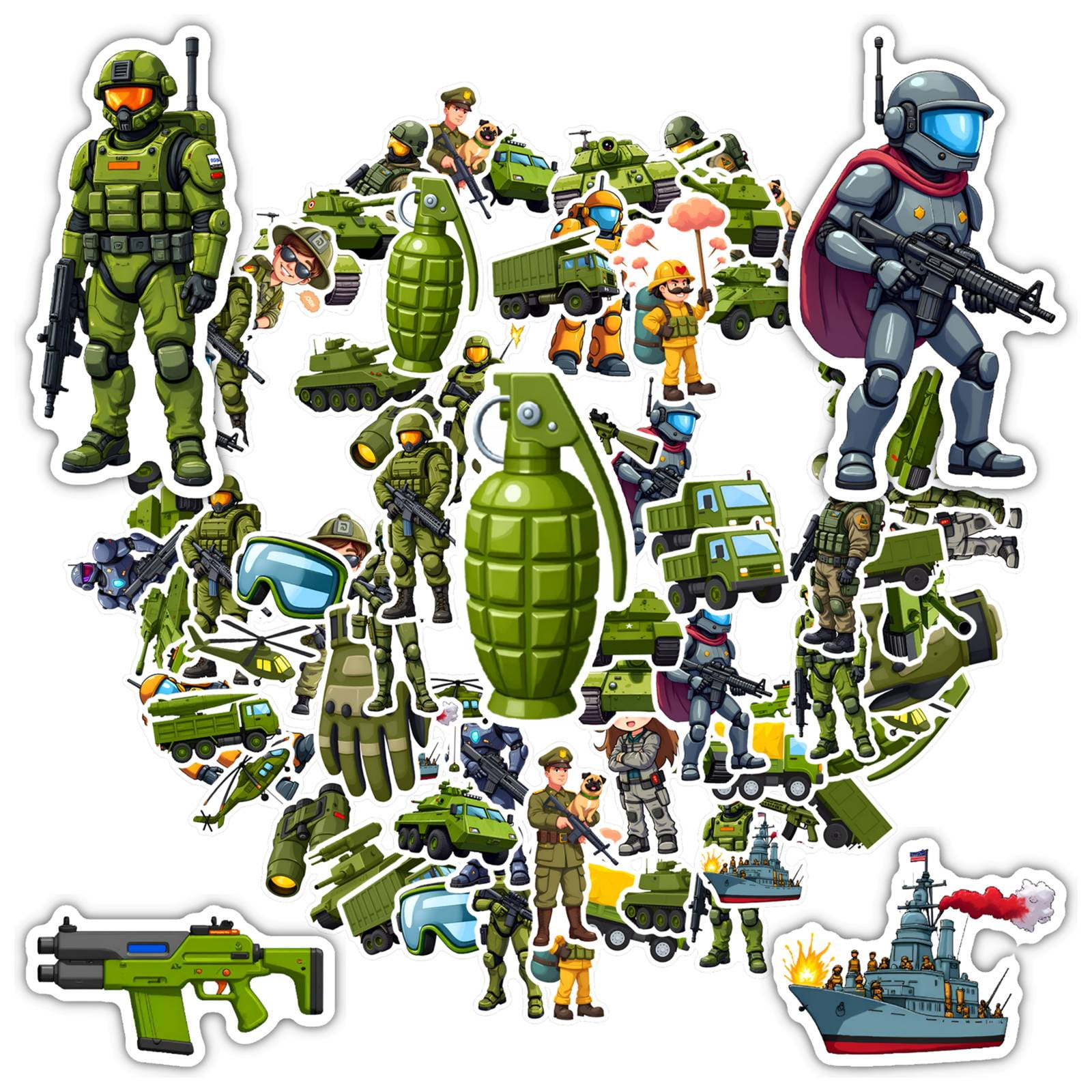35pcs-50pcs Green Military Stickers Cartoon Soldiers Stickers Tank ...