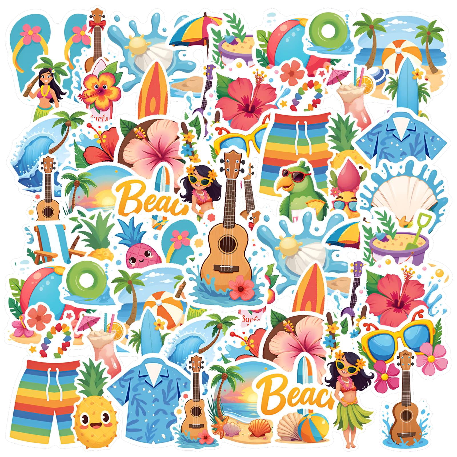 35pcs-50pcs Hawaii Stickers Tropical Kids Stickers Beach Waterproof ...