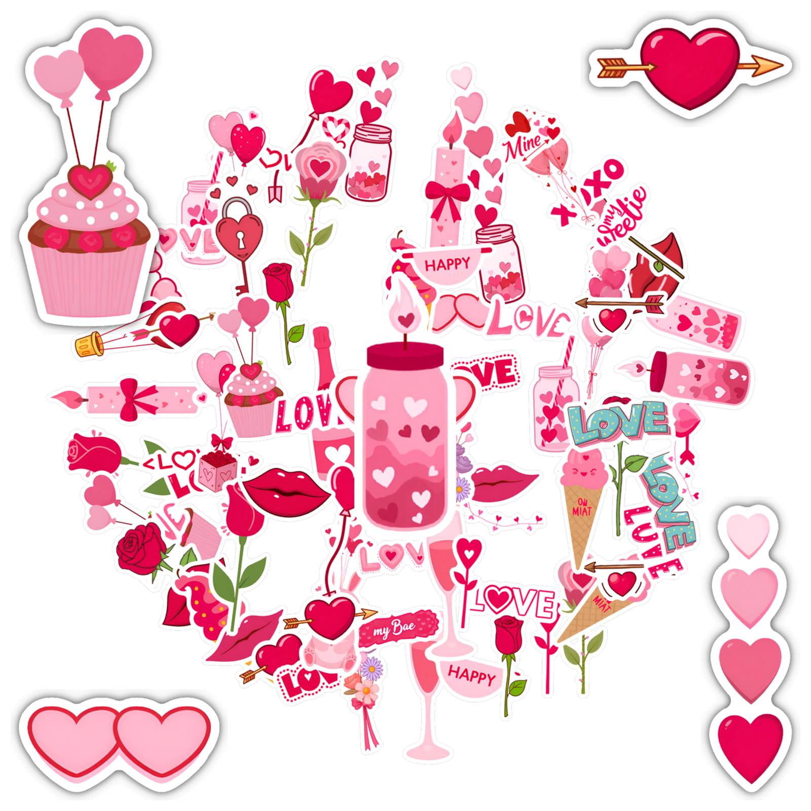 35pcs-50pcs Heart Stickers Love Romantic Stickers Valentine Kids ...