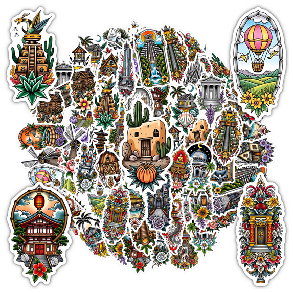 35pcs-50pcs Historic Stationery Stickers Cultural Landmark Stickers ...