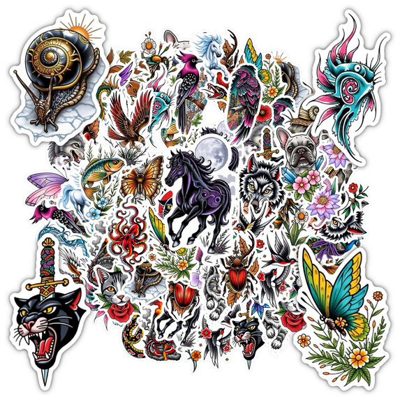 35pcs-50pcs Intricate Sticker Pack Animal PVC Gothic Stickers Fantasy ...