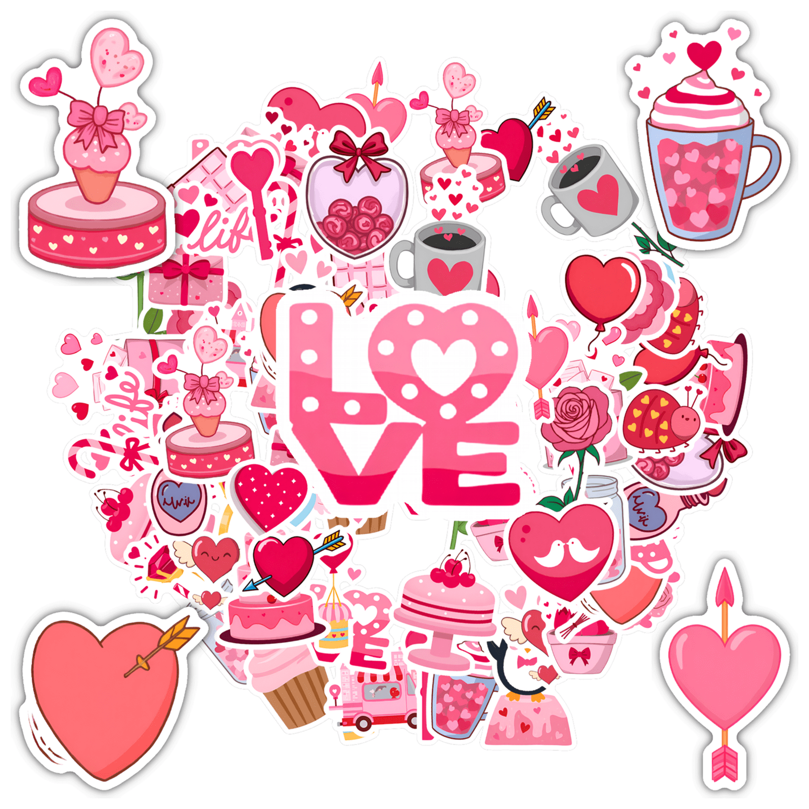 35pcs-50pcs Lovely Stickers Valentine Heart Stickers Romantic Stickers ...