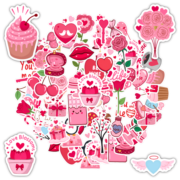 35pcs-50pcs Lovely Stickers Valentine Heart Stickers Romantic Stickers ...