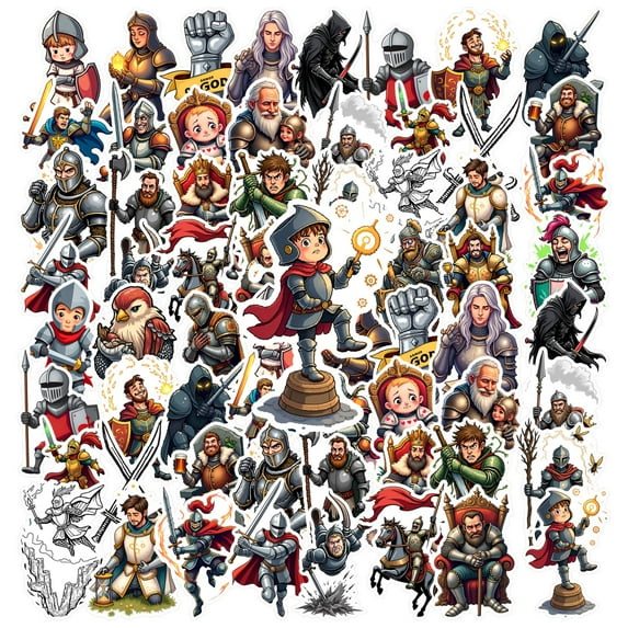 35pcs-50pcs Medieval Stickers Knight Stickers Fantasy Warrior Stickers ...