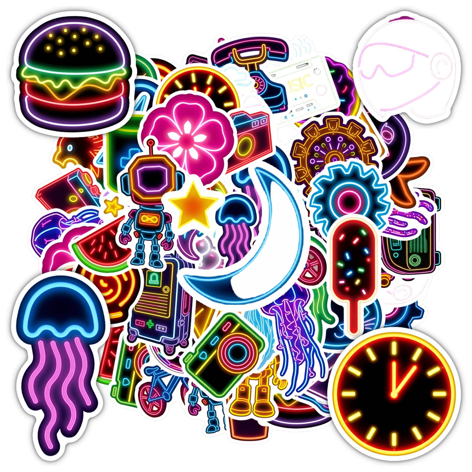35pcs-50pcs Neon Stickers Stationery Stickers Cartoon Animal Stickers ...