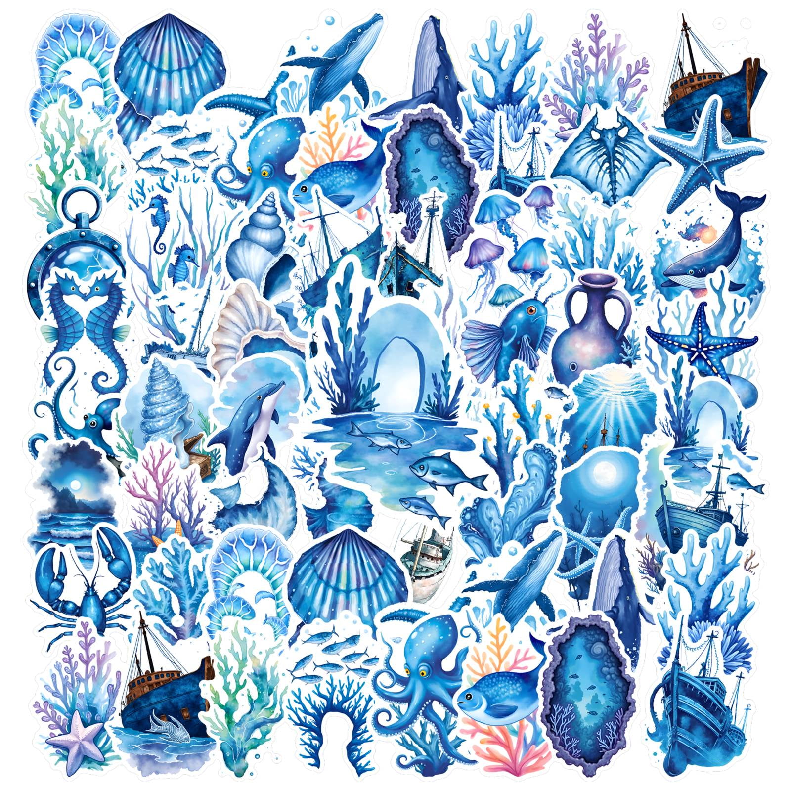 35pcs-50pcs Ocean Stationery Stickers Nautical Animal Stickers Marine ...