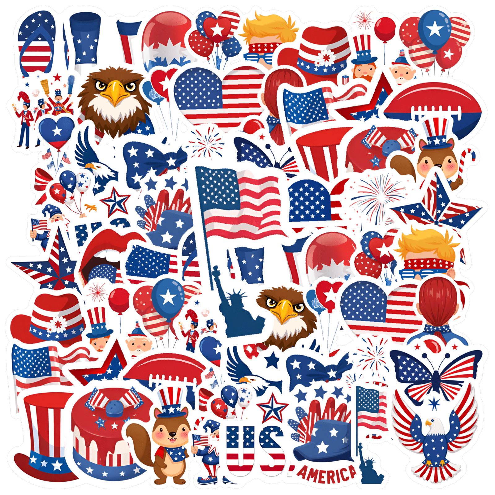 35pcs-50pcs Patriotic Stickers Stationery Stickers Red White Blue Funny ...