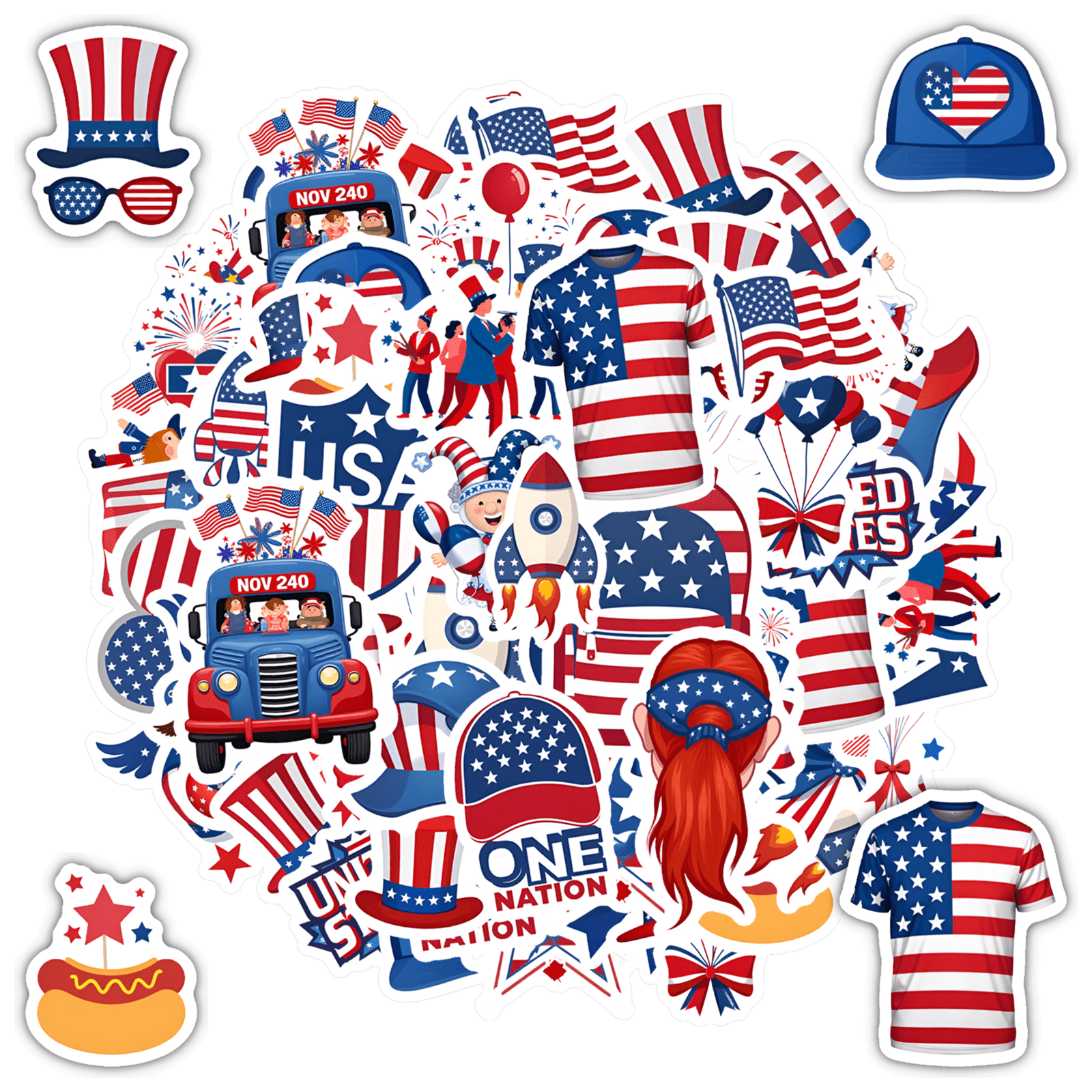 35pcs-50pcs Patriotic Stickers Stationery Stickers USA Decals Kids ...