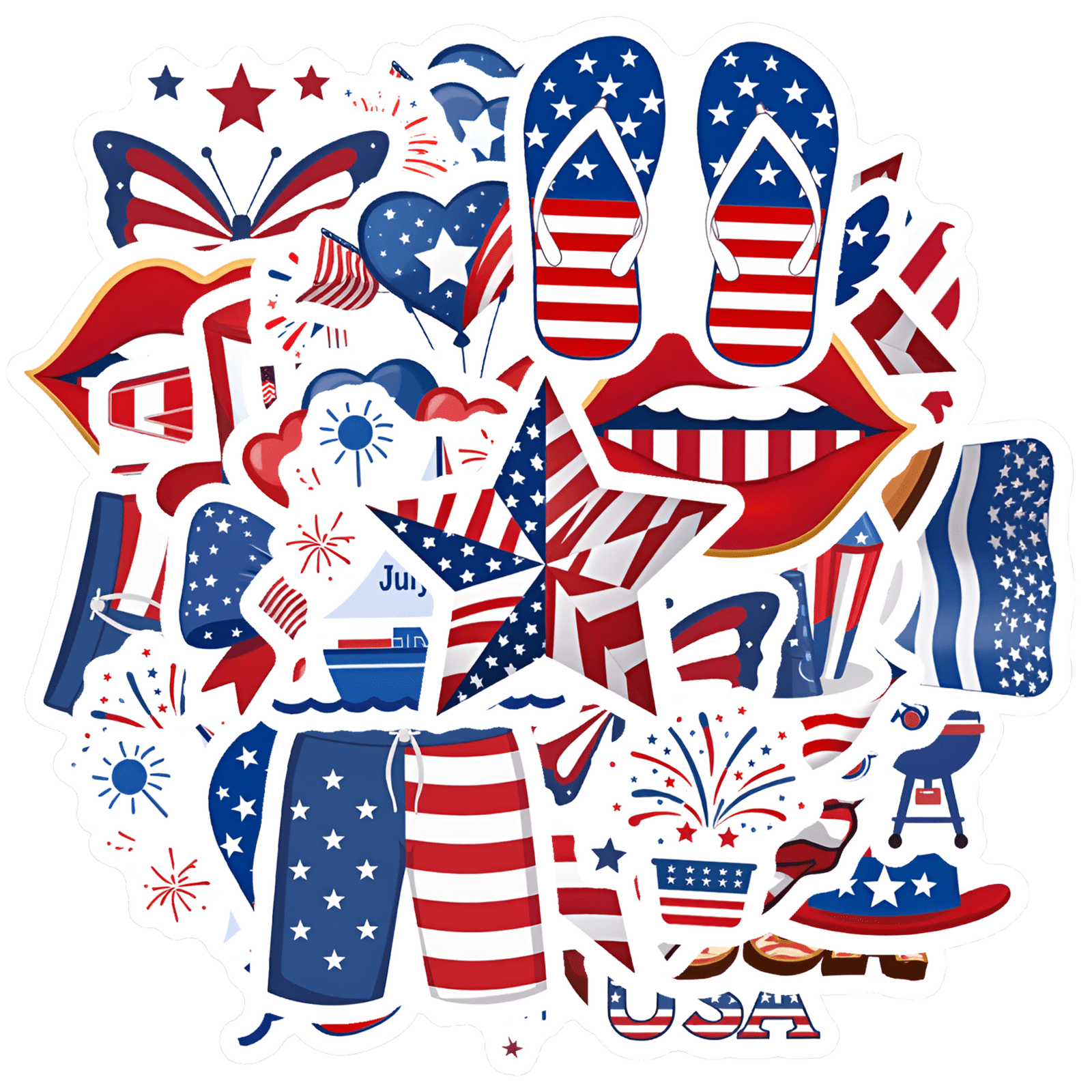 35pcs-50pcs Patriotic Stickers USA Waterproof Graffiti American ...