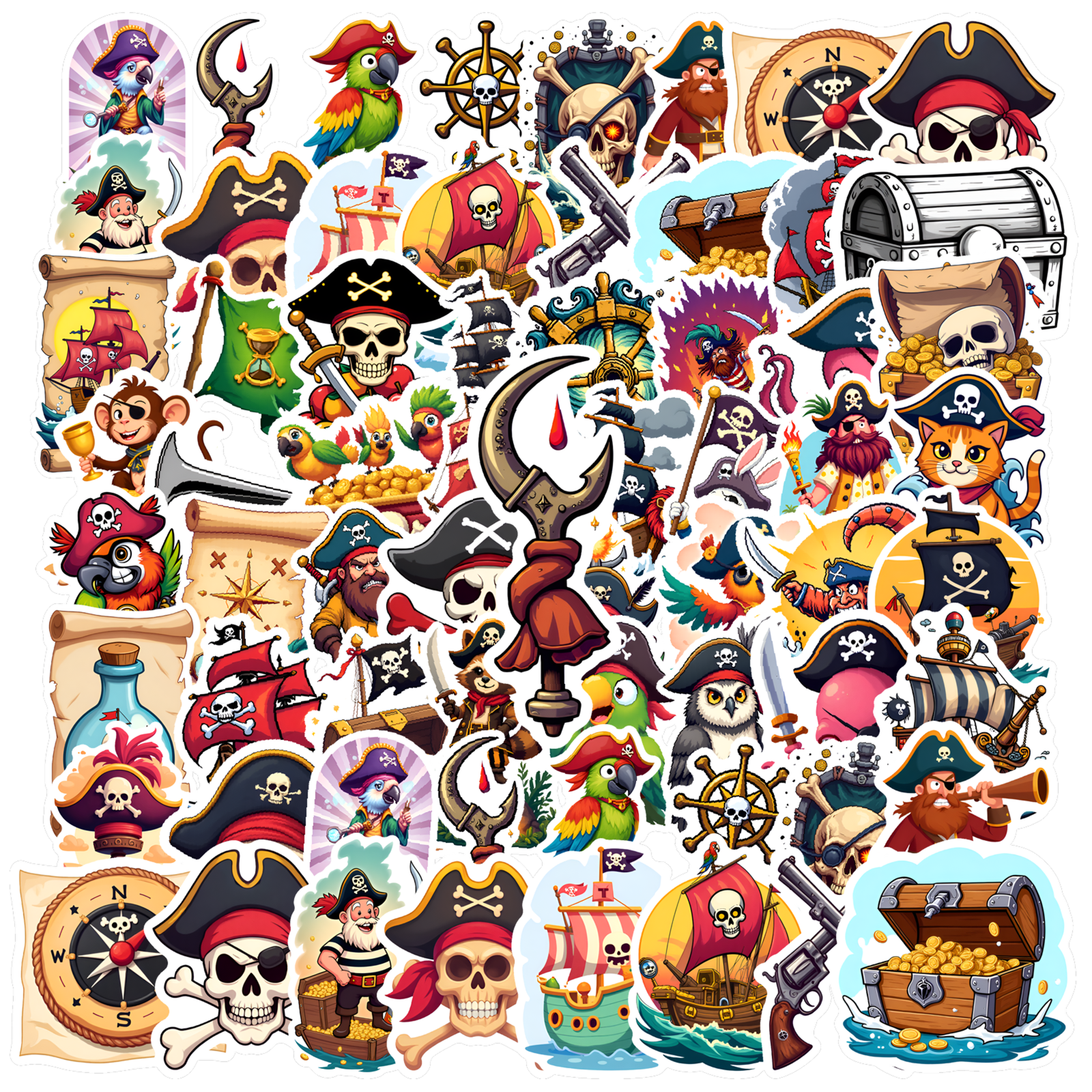 35pcs-50pcs Pirate Stickers Skull Graffiti Treasure Stickers Kids ...