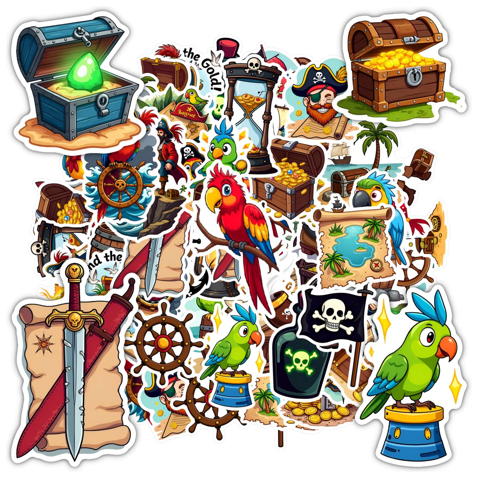 35pcs-50pcs Pirate Stickers Treasure Chest Stickers Adventure Kids ...