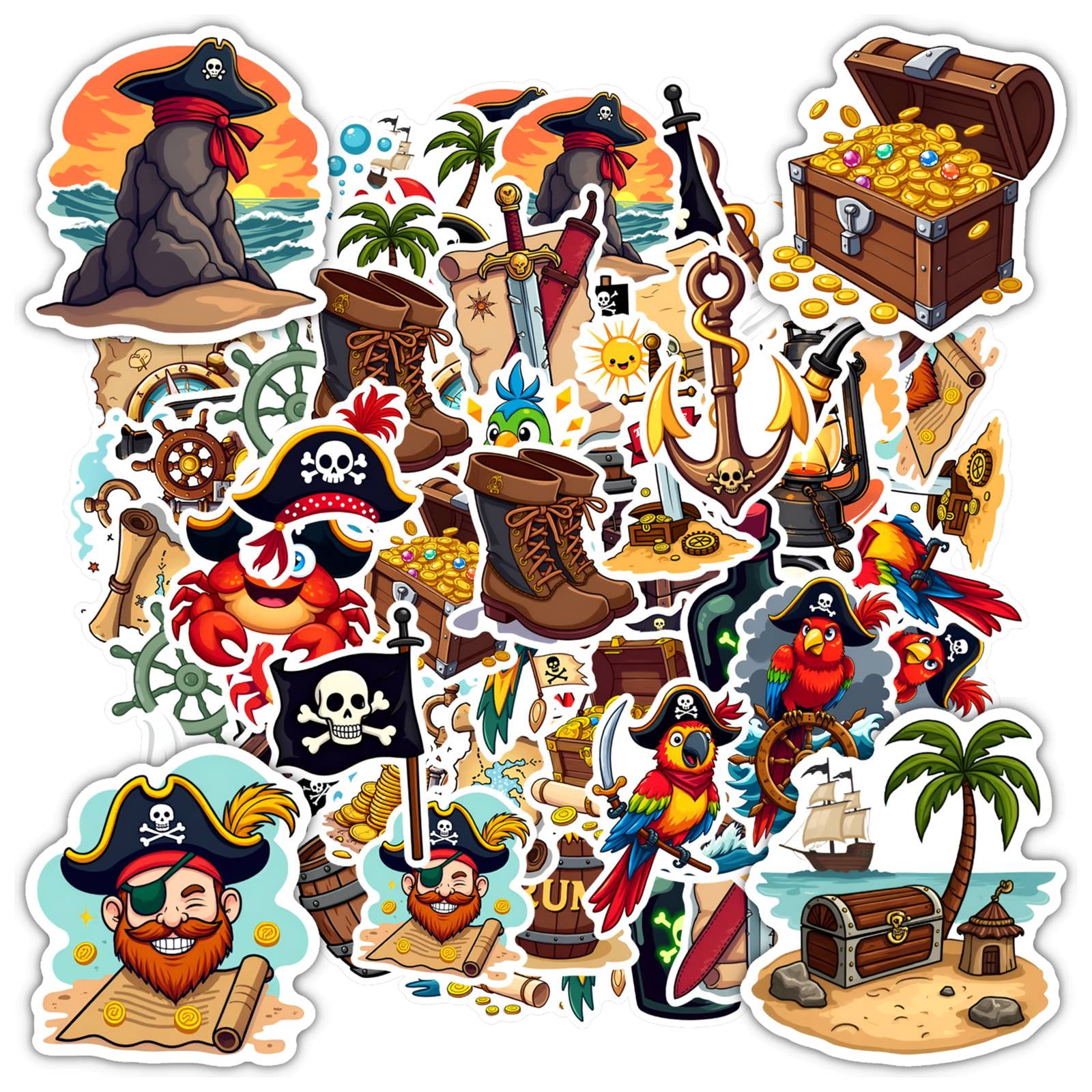 35pcs-50pcs Pirate Stickers Treasure Chest Stickers Adventure Kids ...