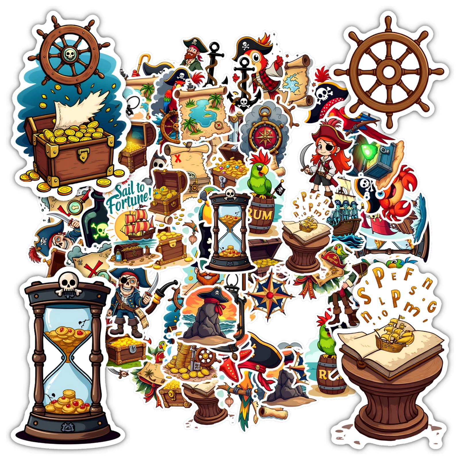 35pcs-50pcs Pirate Stickers Treasure Chest Stickers Adventure Kids ...