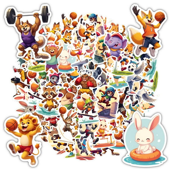 35pcs-50pcs Playful Animal Decals Kids Stickers Sporty Cartoon Stickers ...